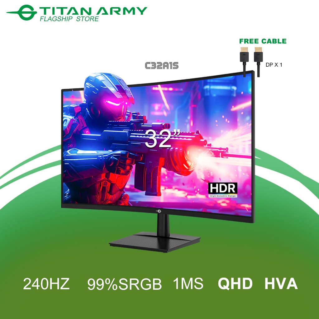 TITAN ARMY 32" 1500R Curved QHD 240Hz/260Hz 1MS HDR10 99%sRGB HDMI2.1 ...