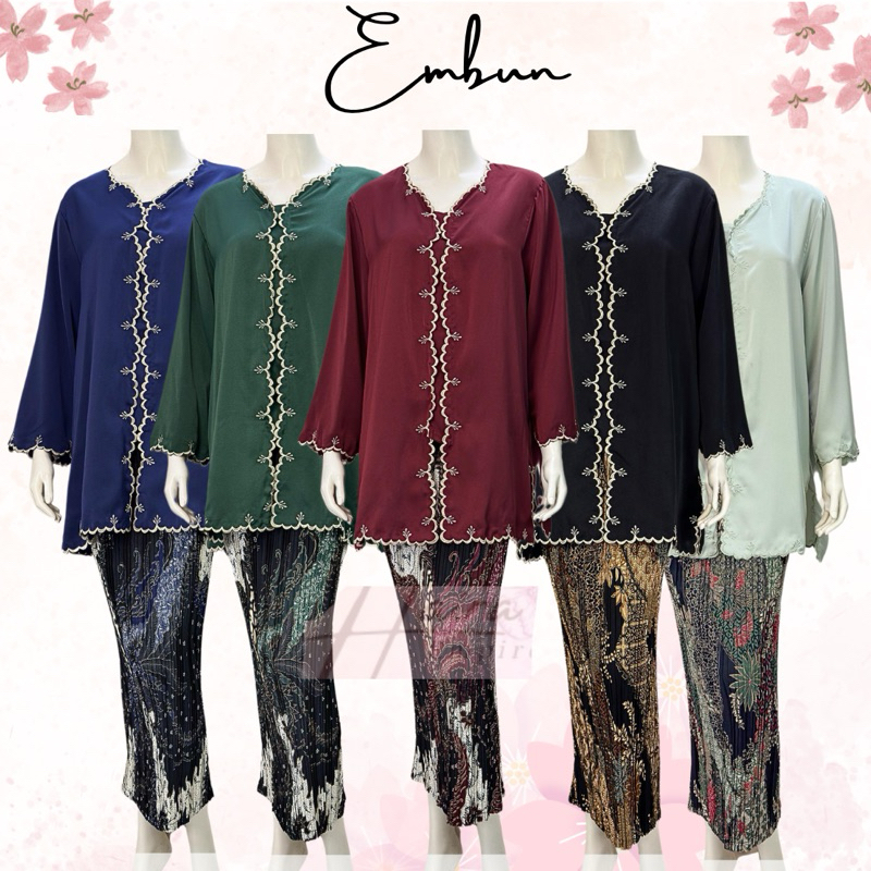 2559 EMBUN KEBAYA SULAM LABUH TOP/ BATIK PLEATED SET | Shopee Malaysia