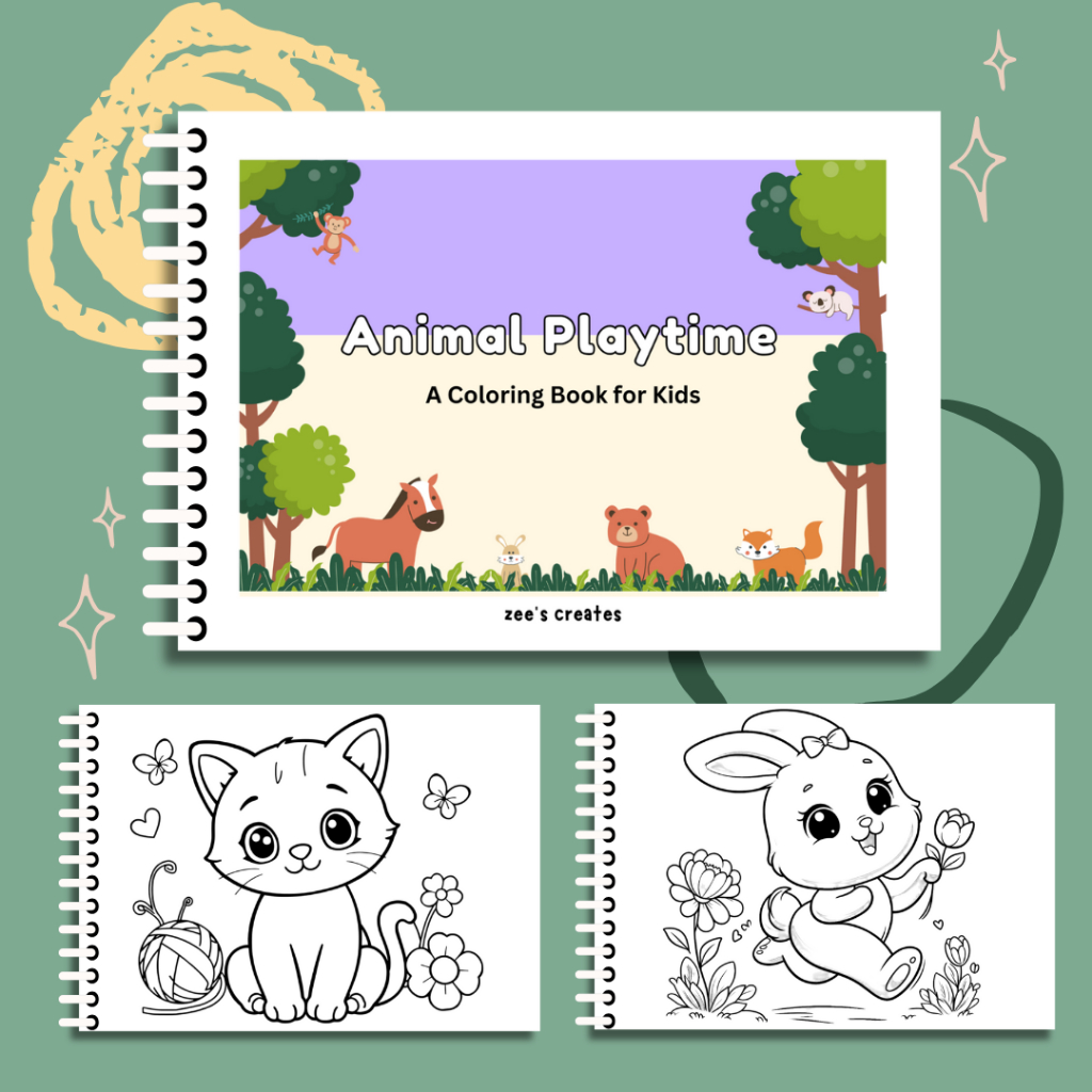 Animal Playtime Coloring Book for Kids | 20 pages | A4 Premium Paper ...