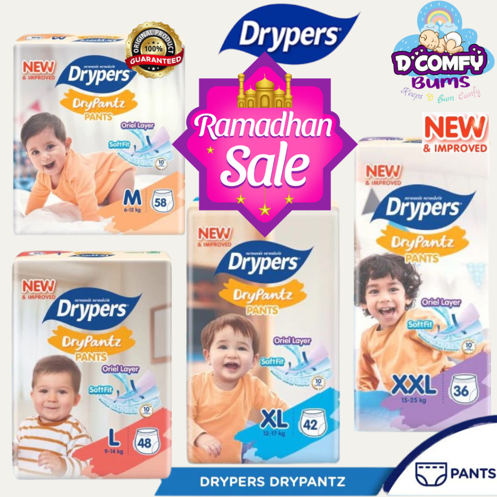 DRYPERS DryPantz Baby Diapers - M58/ L48/ XL42/ XXL36/XXXL20 | Shopee ...