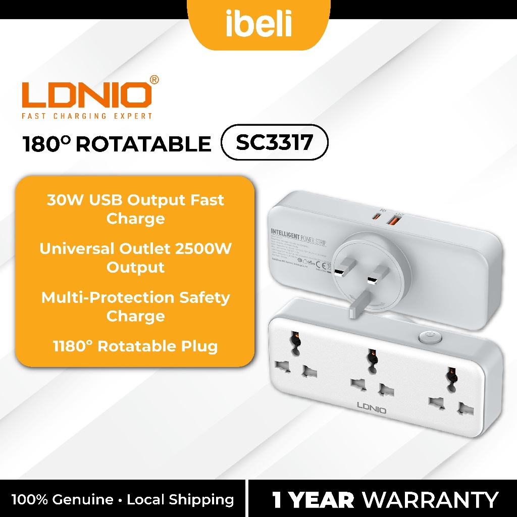 LDNIO SC3317 2500W UK plug universal outlet rotatable plug power socket ...