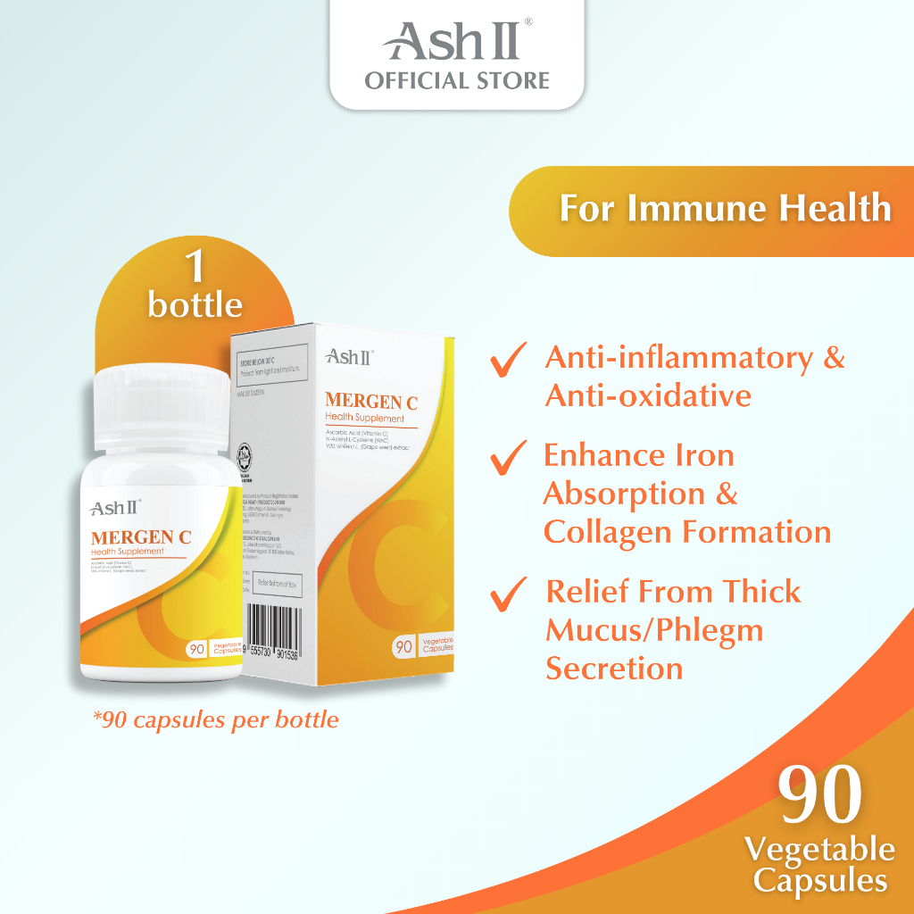 Ash II Mergen C Vitamin C Health Supplement (90 Capsules x 1 Bottle ...