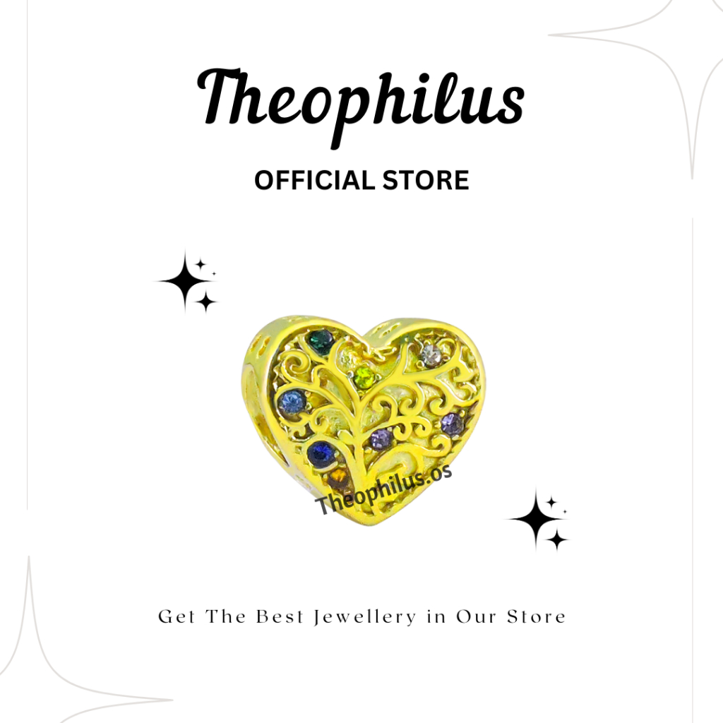 Theophilus Titanium Family Tree Heart Gold Plated Charm | Shopee Malaysia