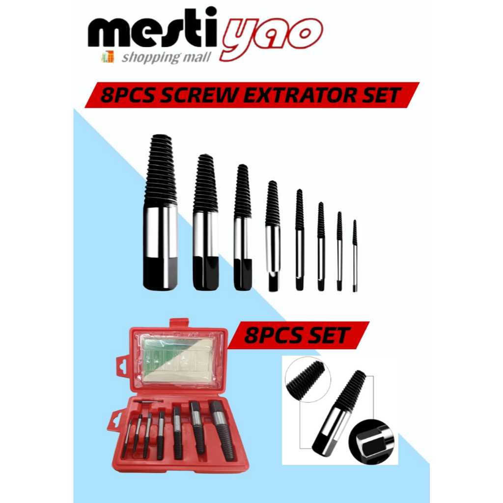 8 PCS Screw Extractor Set/Damaged Screw Removal Tools/Penarik Skru/Alat ...
