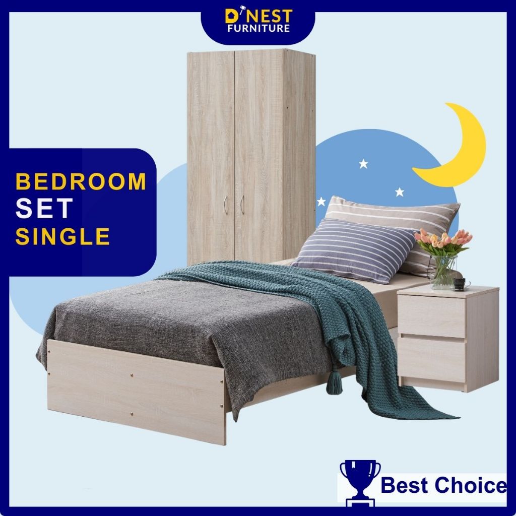 FREE DELIVERY Bedroom Set | Katil Single + Tilam Single +Almari Baju ...
