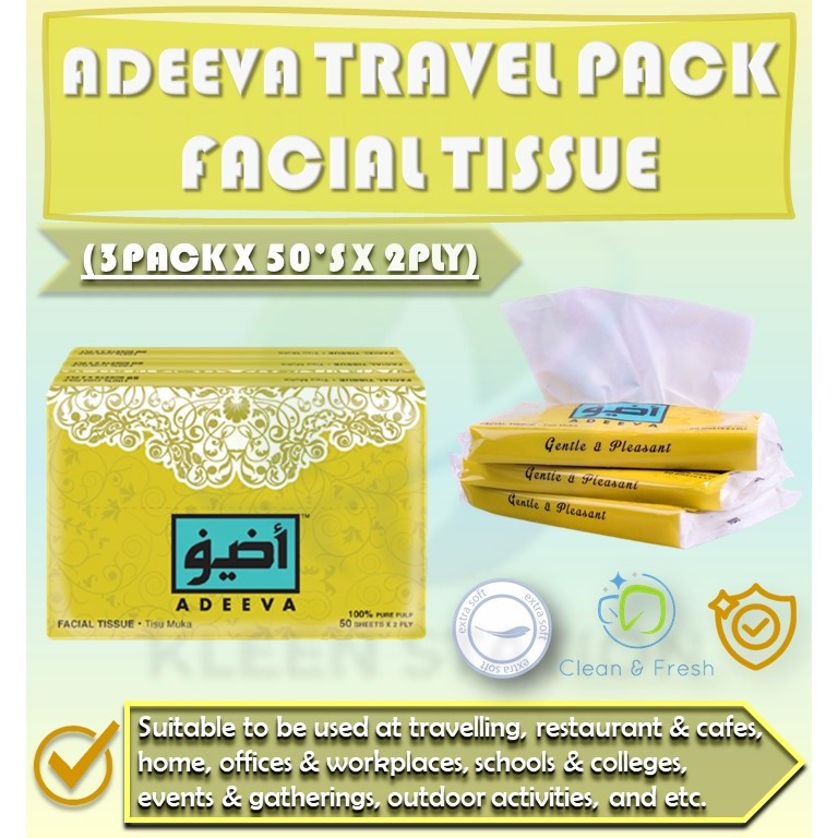 TRAVEL PACK / FACIAL TISSUE / INDIVIDUAL PACKING / 3 PACKET / 50 SHEETS ...