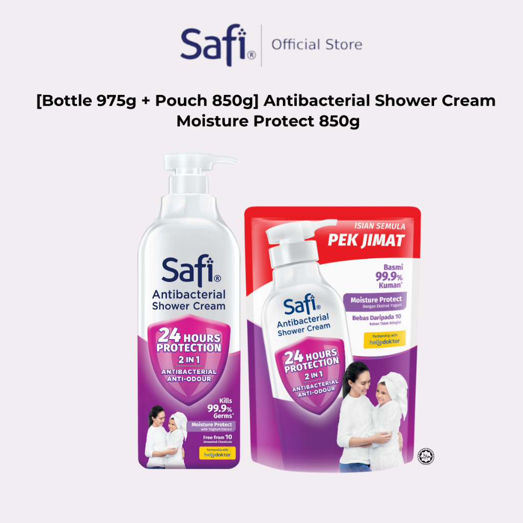 Safi Antibacterial Shower Cream Moisture Protect (975g) + Refill Pack ...