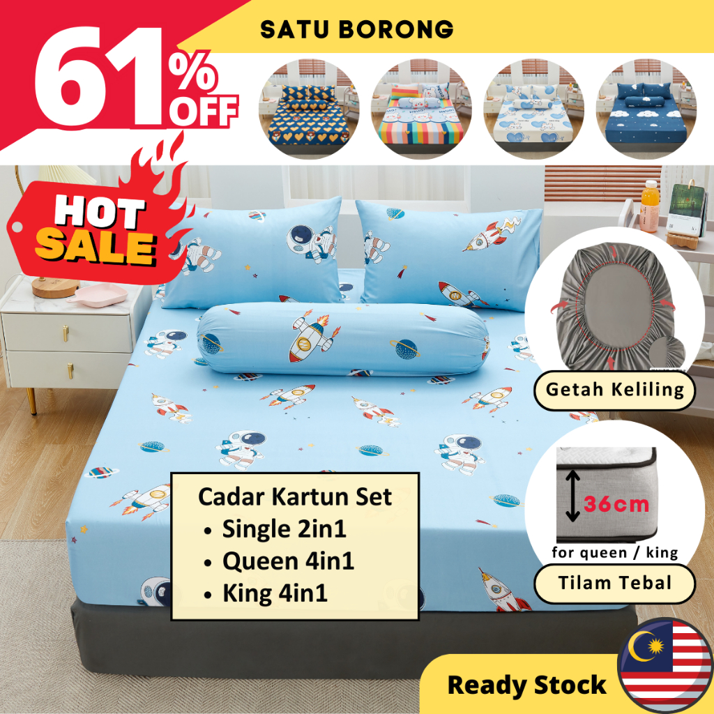 Cadar Kartun Murah Bedsheet Cartoon 2in1 / 4in1 (Single/Queen/King ...