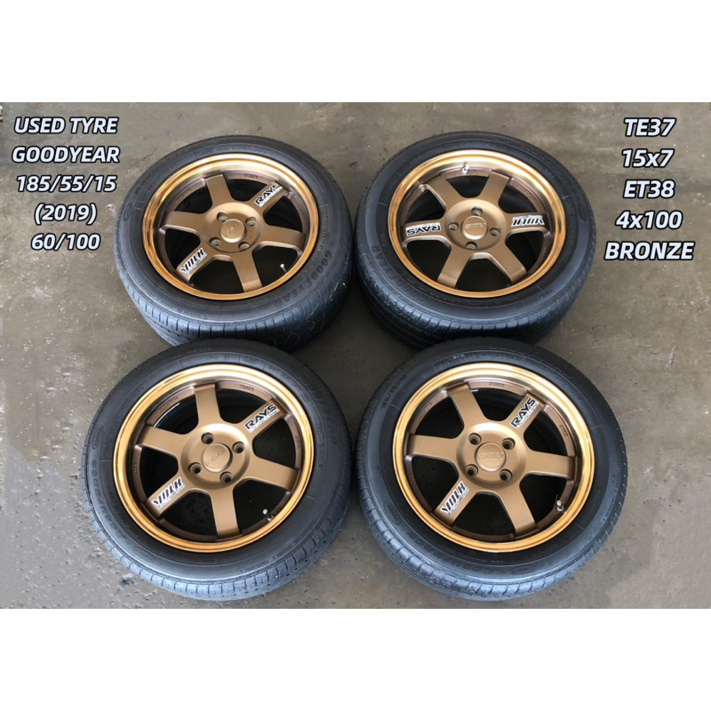 USED RIM TE37 15 INCH WITH TYRE 185/55/15 FOR MYVI ALZA SAGA BLM WIRA VIOS YARIS JAZZ CITY ...