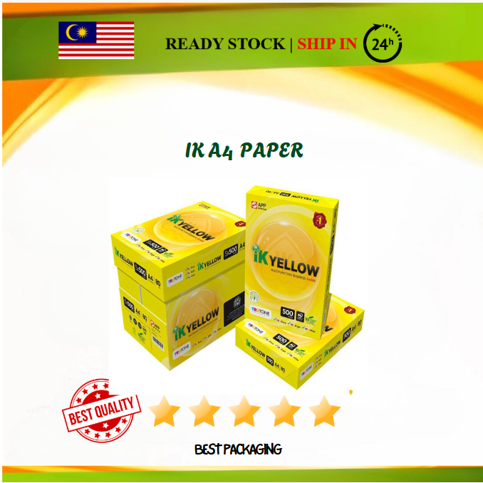 [450 SHEETS] IK YELLOW PAPER A4 SIZE 70GSM / KERTAS A4 PUTIH | Shopee ...