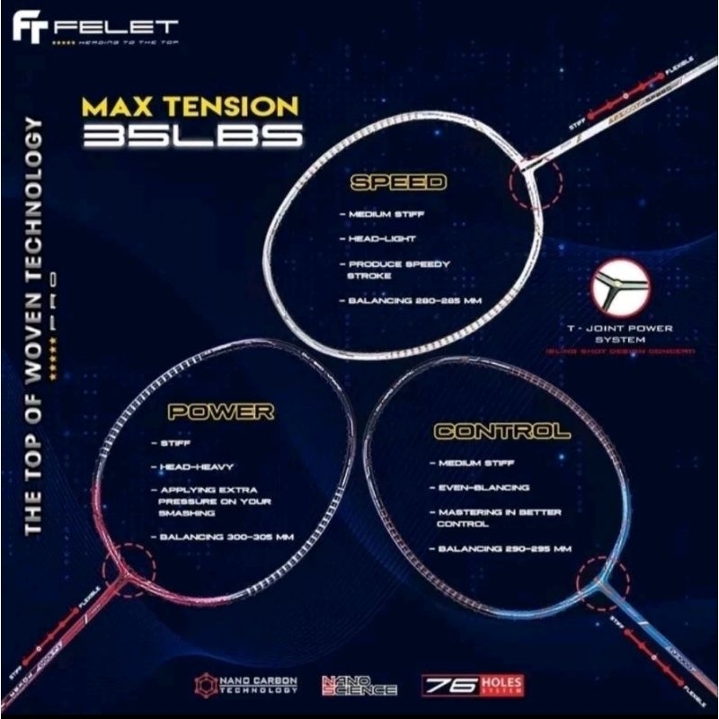 FELET TJ 1000 POWER/CONTROL/SPEED (Free grip + string installation ...