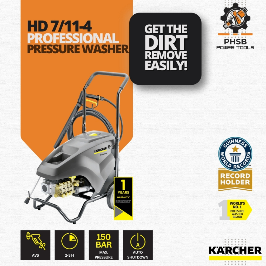 KARCHER PROFESSIONAL | HD7/11-4 CLASSIC KARCHER PROFESSIONAL PRESSURE WASHER | 150BAR POWER ...