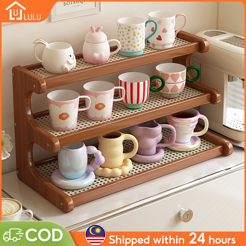 LULU Rak Dapur Kayu Table Storage Rack 2/3 LayersRak buku Almari Table ...