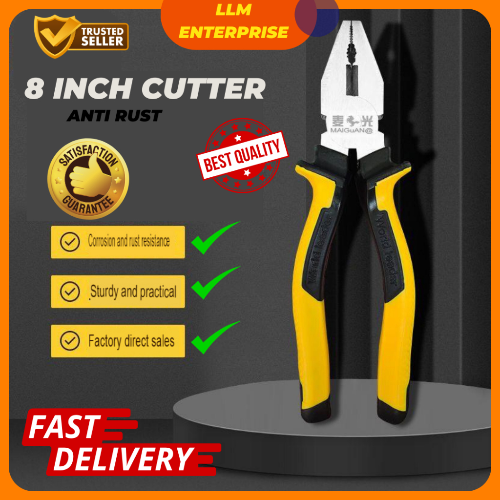 8" Long Combination Plier Yellow Handle 200mm Cutter Heavy Duty Wire ...