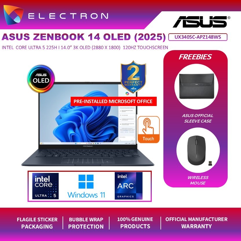 Asus Zenbook 14 OLED UX3405C-APZ148WS 14" 3K Ponder Blue(CU5-225H,16GB ...