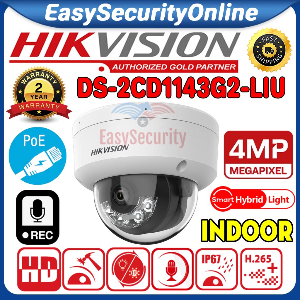 HIK HIKVISION DS-2CD1143G2-LIU 4.0MP POE IP Network CCTV Camera 4MP FULL HD Dome Indoor Smart ...