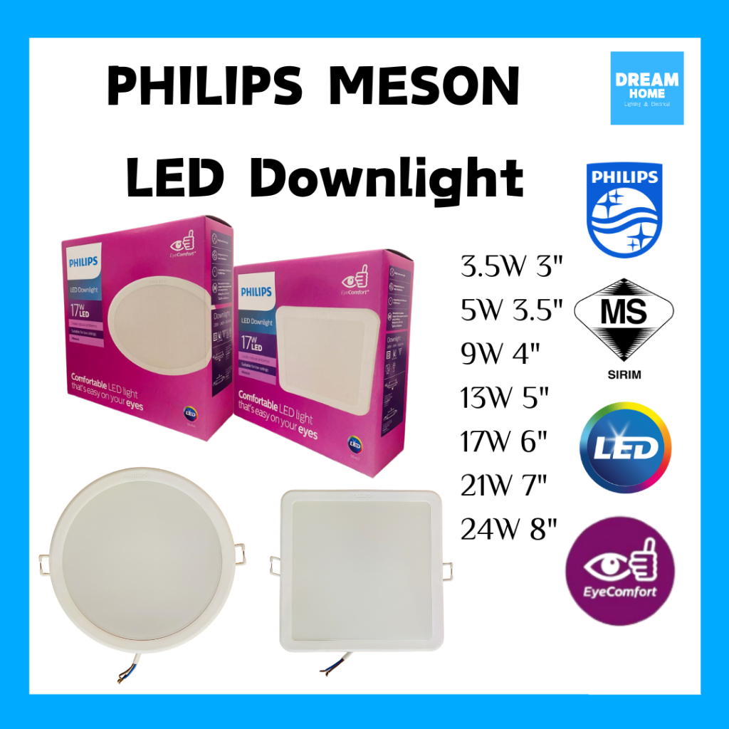PHILIPS MESON LED Downlight Round / Square | Shopee Malaysia
