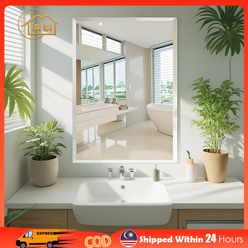LI- Bathroom Mirror Punch-free Frameless Cermin Bilik Mandi Wall Mirror ...