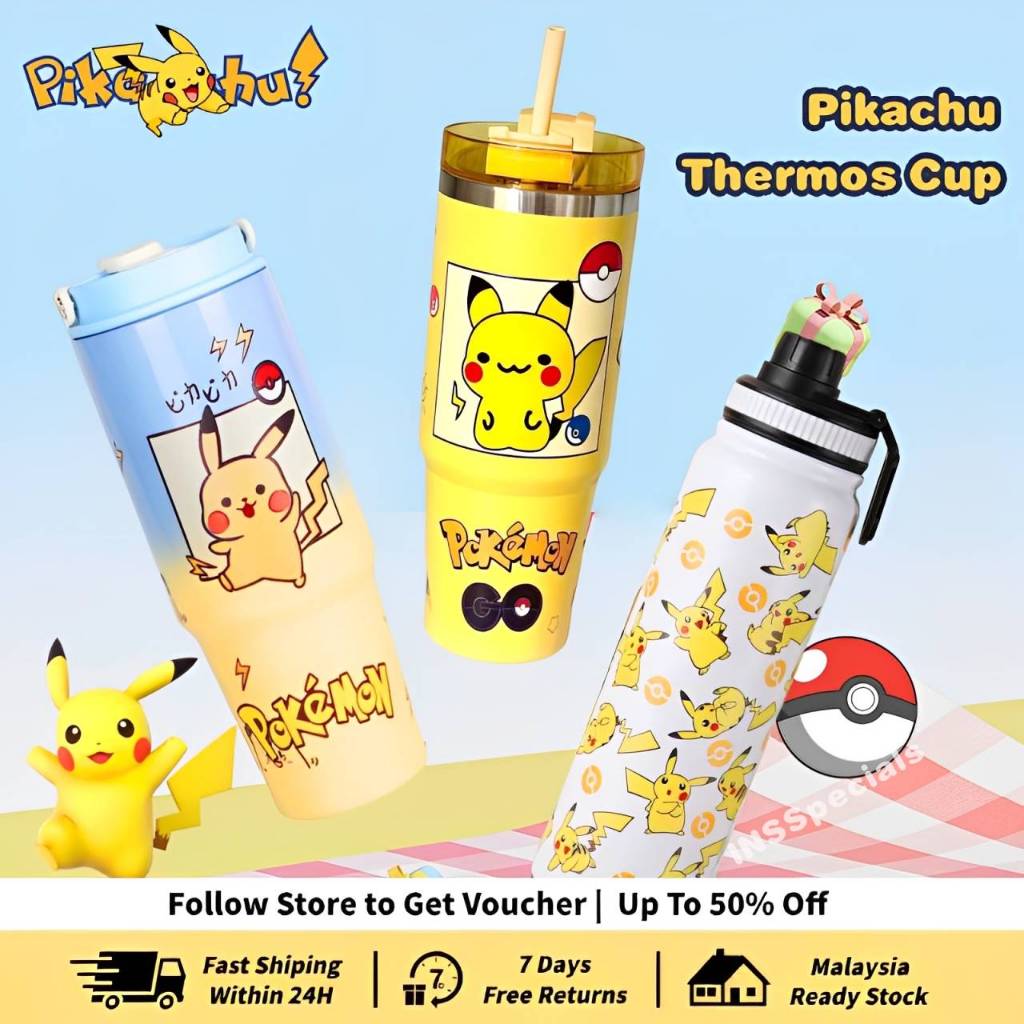 【48h Delivery】Pikachu Cartoon Insulated Vacuum Tumbler sus 304 Portable ...