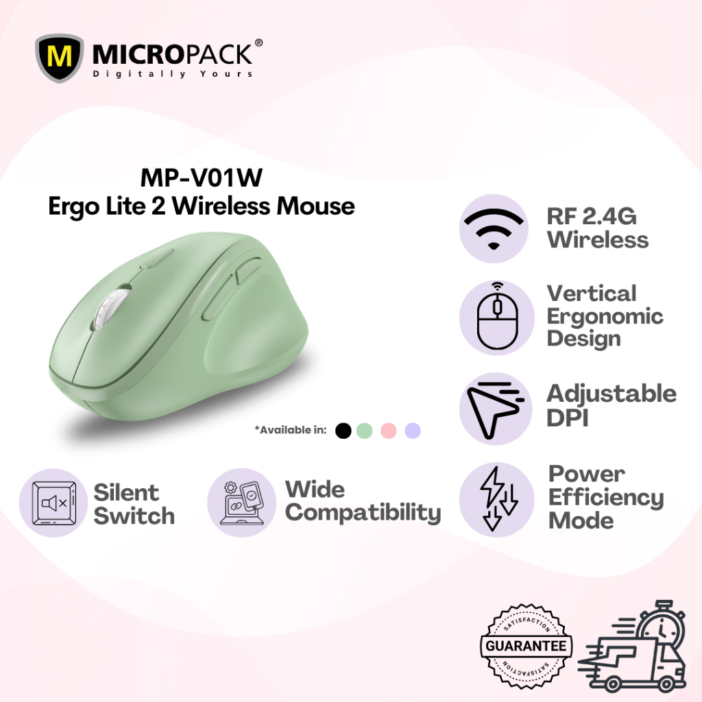 Micropack Ergo Lite 2 RF2.4G Wireless Mouse Vertical Ergonomic Design with Adjustable DPI (MP ...