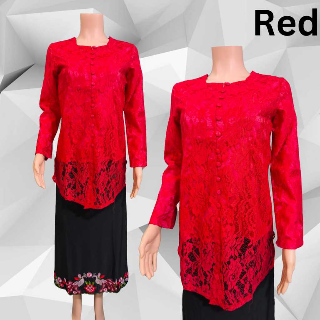 【READY STOCK】Baju / Set Kebaya Labuh Lace Warna Merah (Lengan Panjang ...