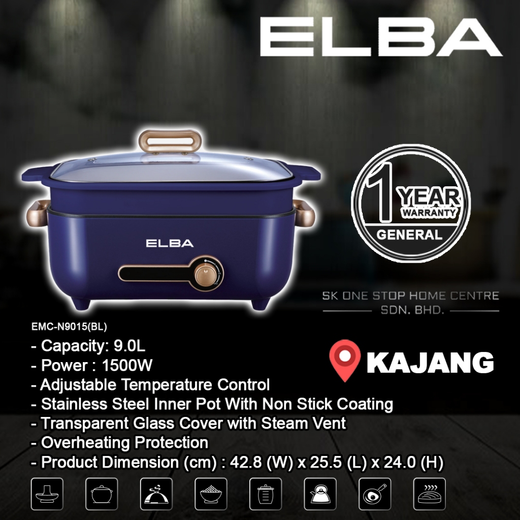 (Authorised Dealer) ELBA Multi Cooker EMC-N9015(BL) 9.0L - Steam ...