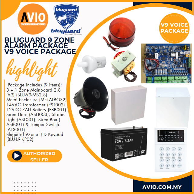 Bluguard Security Burglar Wired Alarm LED V9 Set 8+1 Zone Home Shop use ...