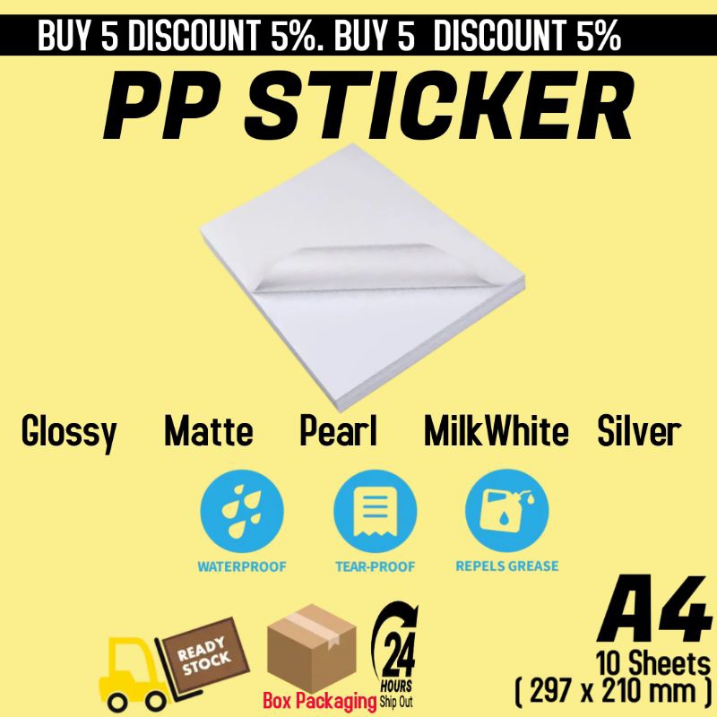 A4 PP/PET Vinyl Waterproof Sticker Polypropylene Synthetic Inkjet Laser ...