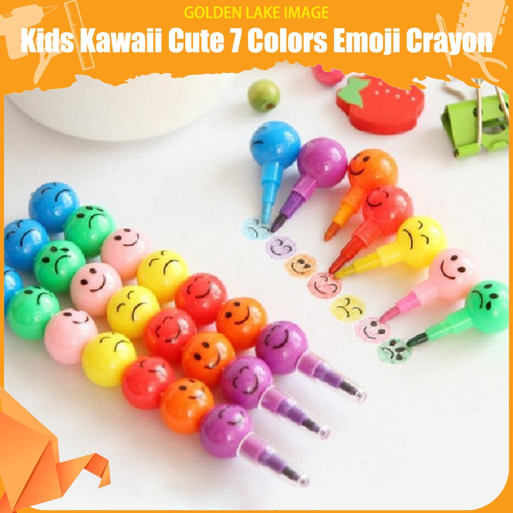 7 Colors EMOJI Bullet Crayon Bullet Pencil Writing Utencil Kawaii Cute ...