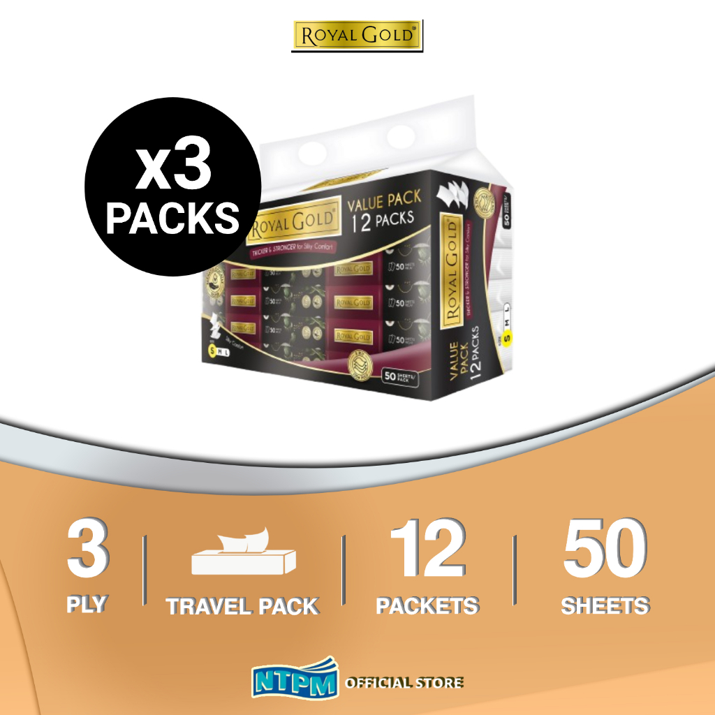 Royal Gold Luxurious (White) Travel Pack 3 PLY (50's X 12) x 3 Packets ...