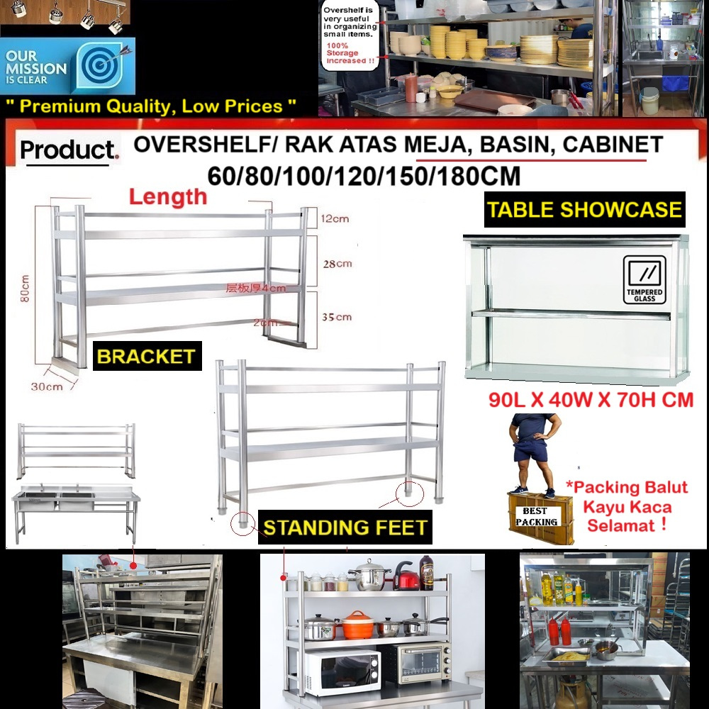 OVERSHELF SHOWCASE SHELVES 60-180CM TABLE TOP RAK ATAS MEJA/STORAGE ...