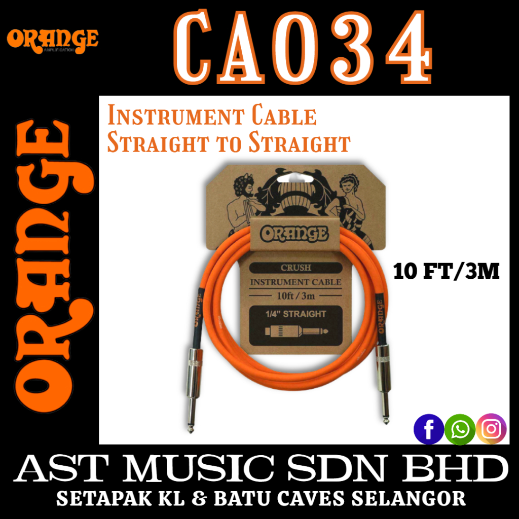 Orange Crush CA034 10ft Instrument Cable Straight to Straight ( CA-034 ...