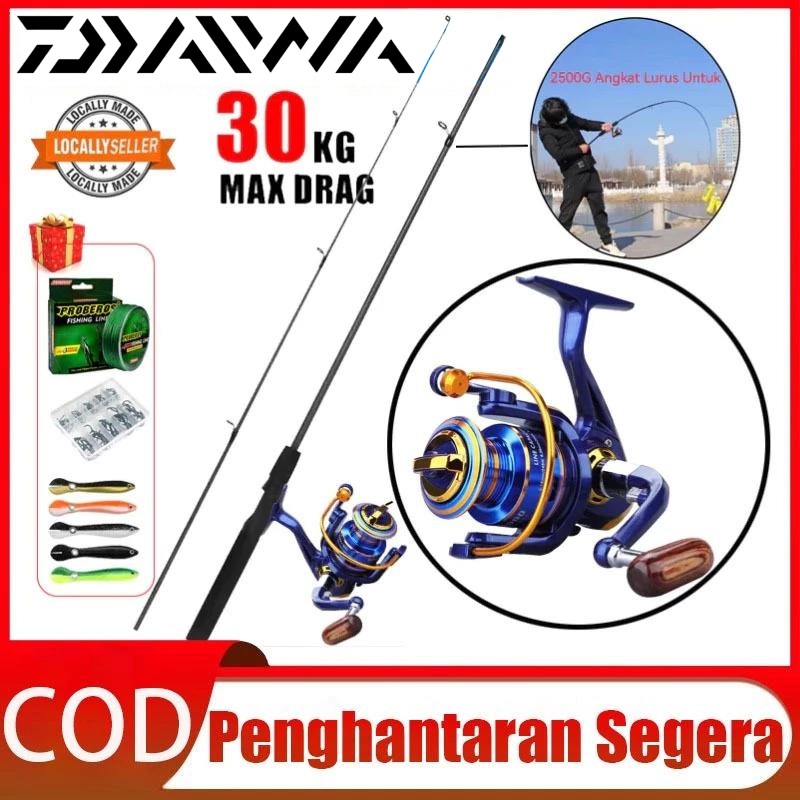 Daiwa Fishing Rod Set Barang Mancing Set Fishing Reel 30KG Max Drag ...