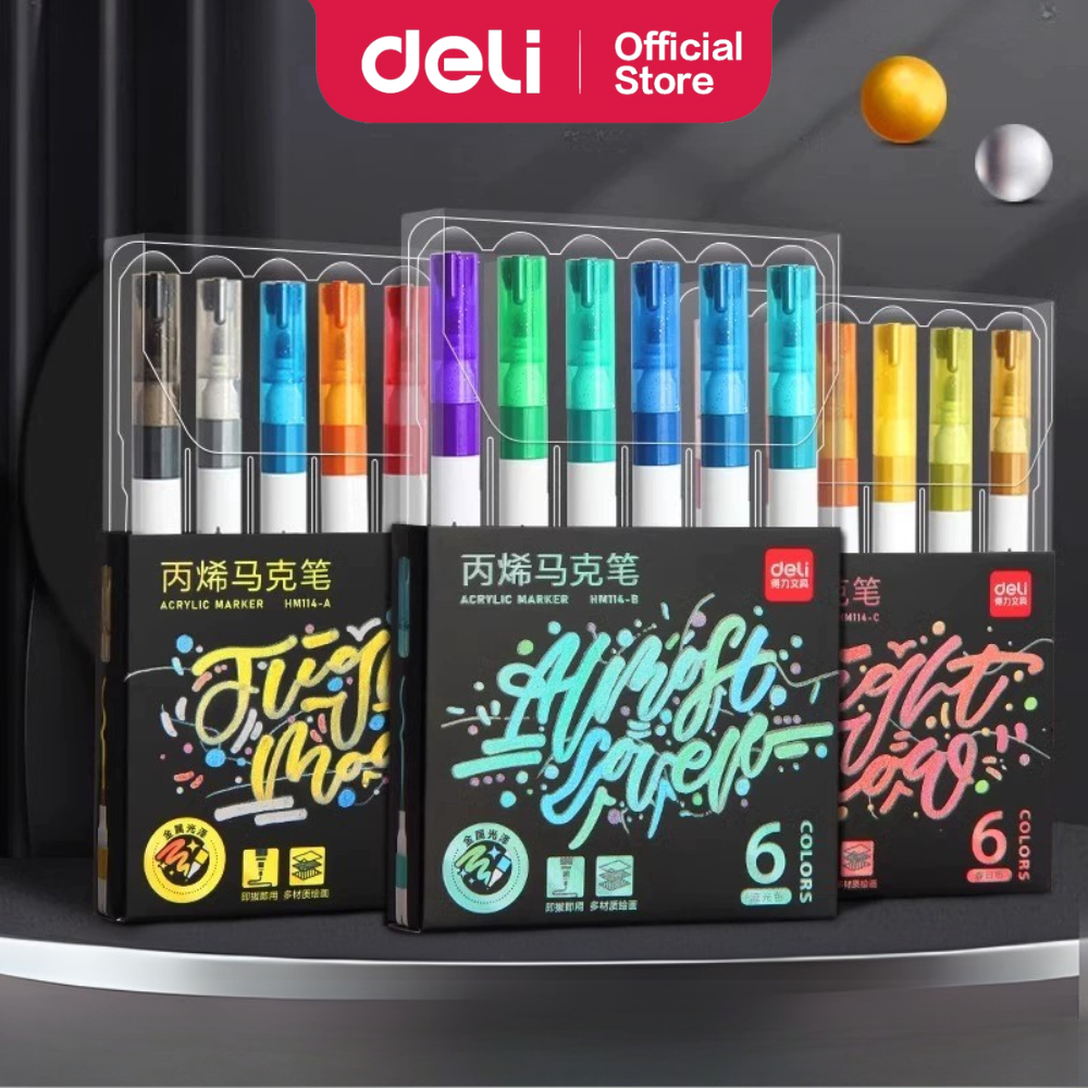 Deli Metallic Acrylic Marker Pen Painting Makers Manga Sketching Art ...