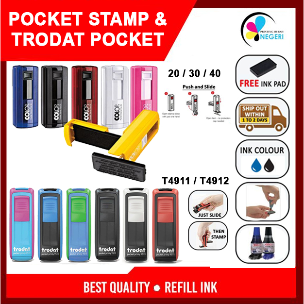 SAME DAY SHIP OUT (READY STOK) Colop Pocket Rubber Stamp 20 / 30 / 40 Self Inking Rubber Stamp ...