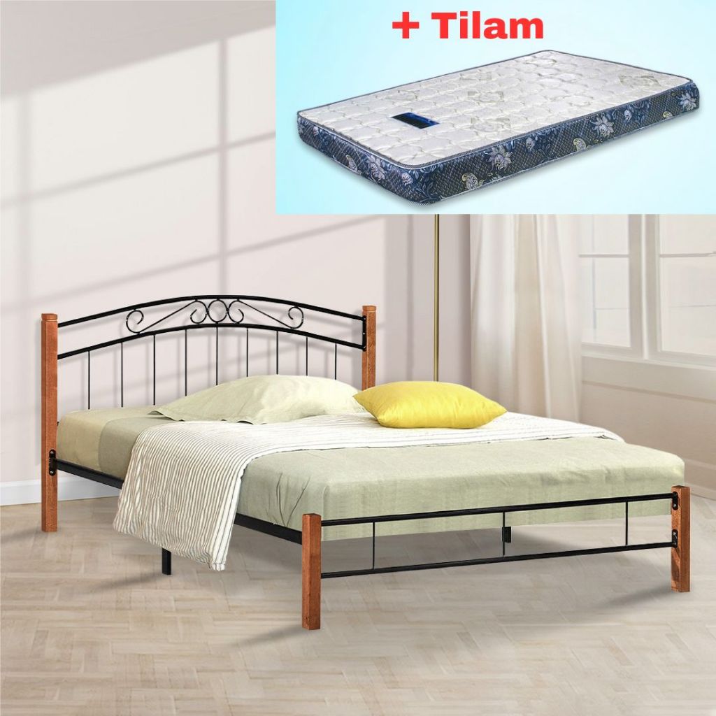 (DIRECT KILANG) JKEE Metal + Wooden Queen Bed Frame Set / Set Katil ...