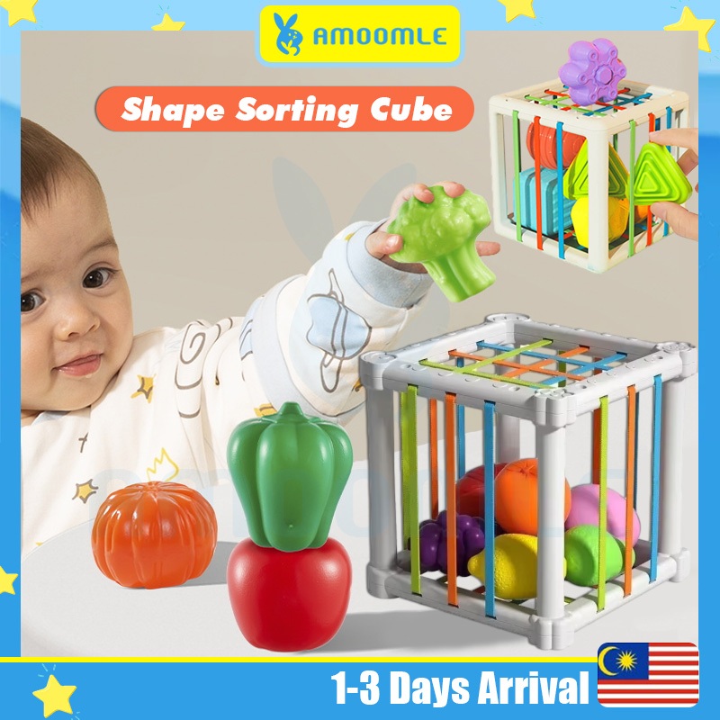 Baby Shape Sorting Cube Toy Sensory Shape Sorter Blocks Toy Toddlers ...