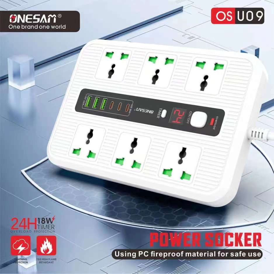 ONESAM OS-U09 Power Socket Charger / 3 PD + 3 USB Output + 6 Universal Socket / 1-24 Hour Timing ...