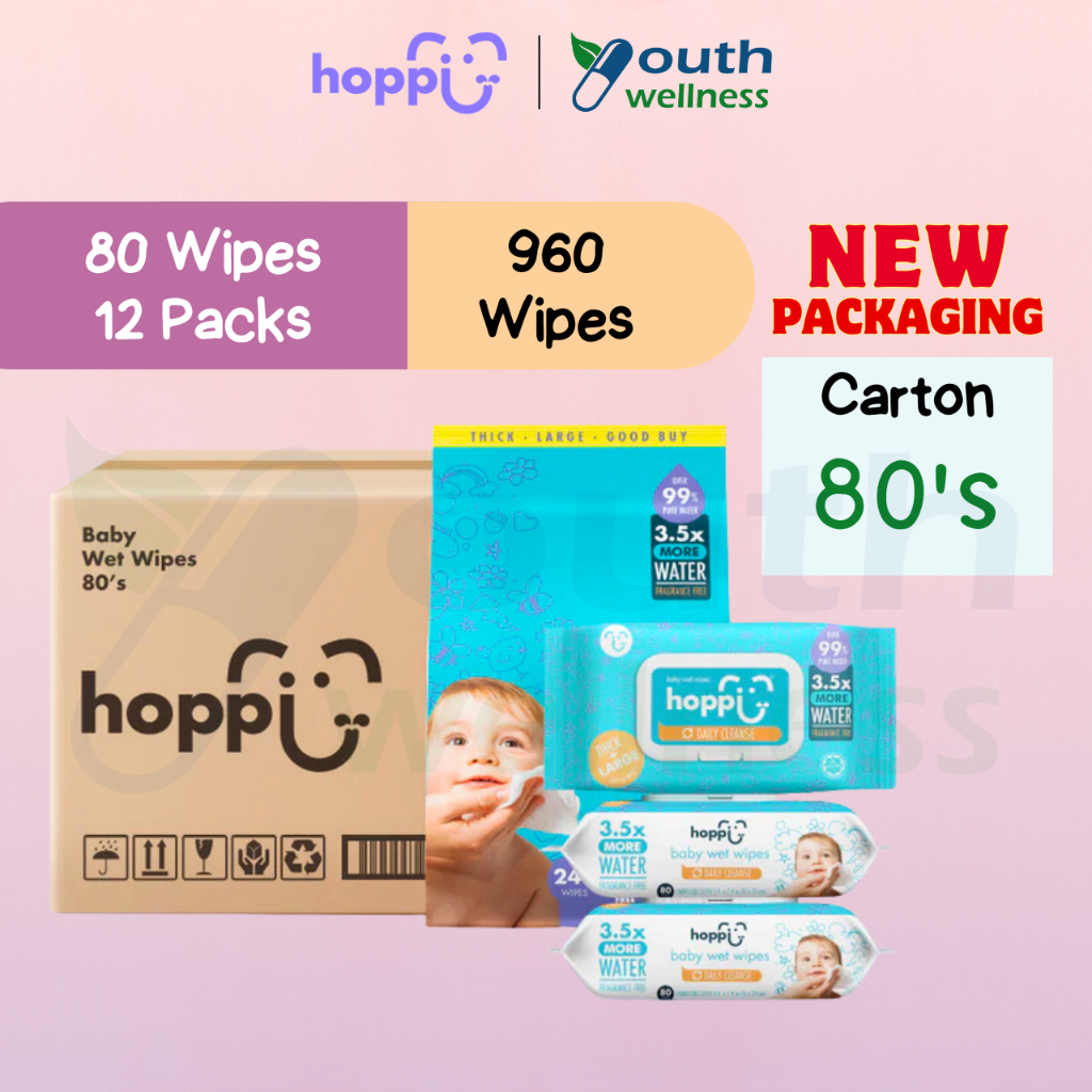[Carton] Hoppi Premium Baby Wet Wipes 80's (12 packs) 99% Pure EDI Water | Shopee Malaysia