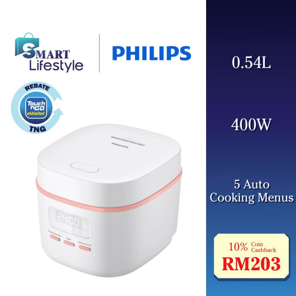 Philips 400W Mini Rice Cooker (0.54L) 5 Cooking Menus HD3064/62 ...