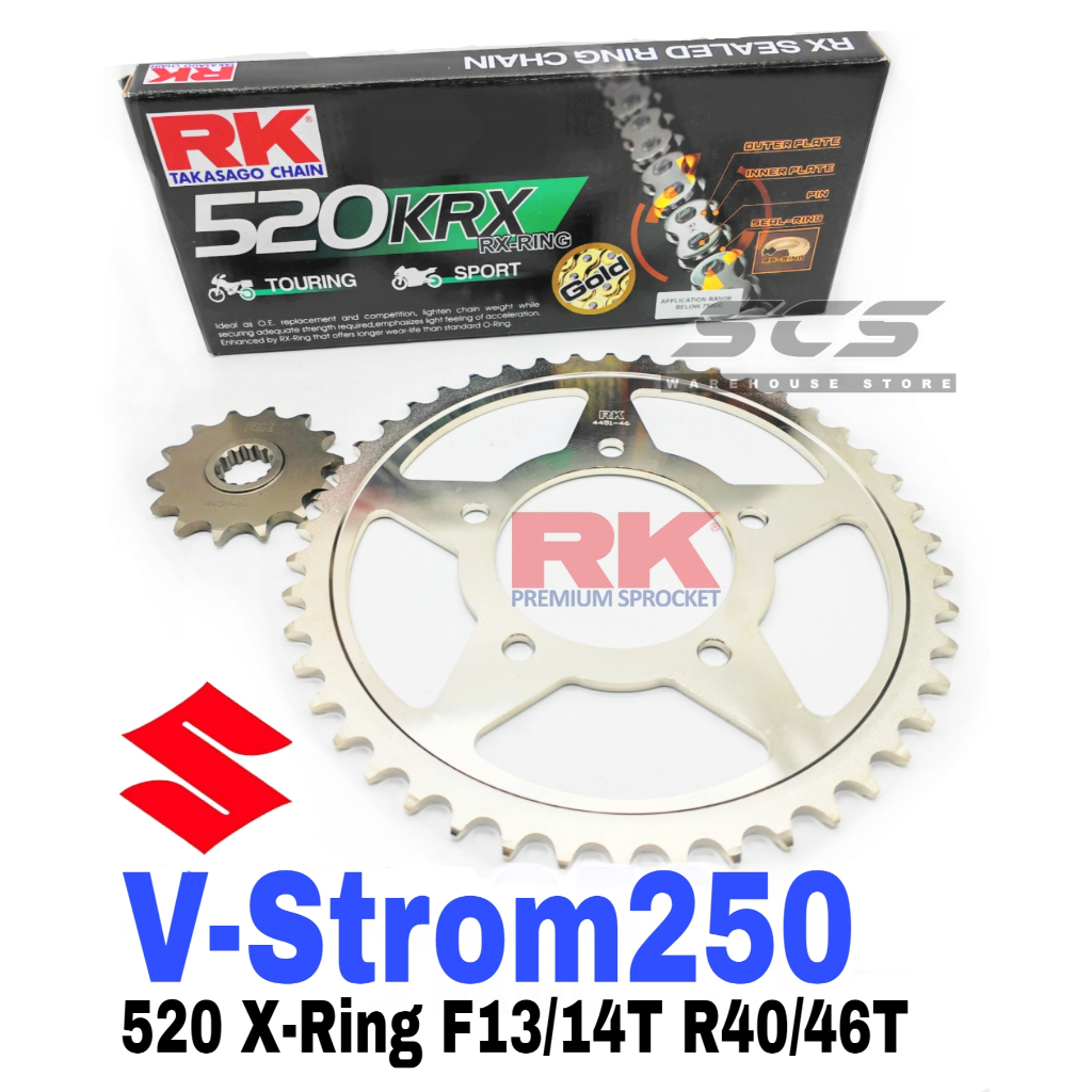 RK Sprocket Set Suzuki V-Strom250 RK 520 KRX X-Ring Black / Gold Chain ...