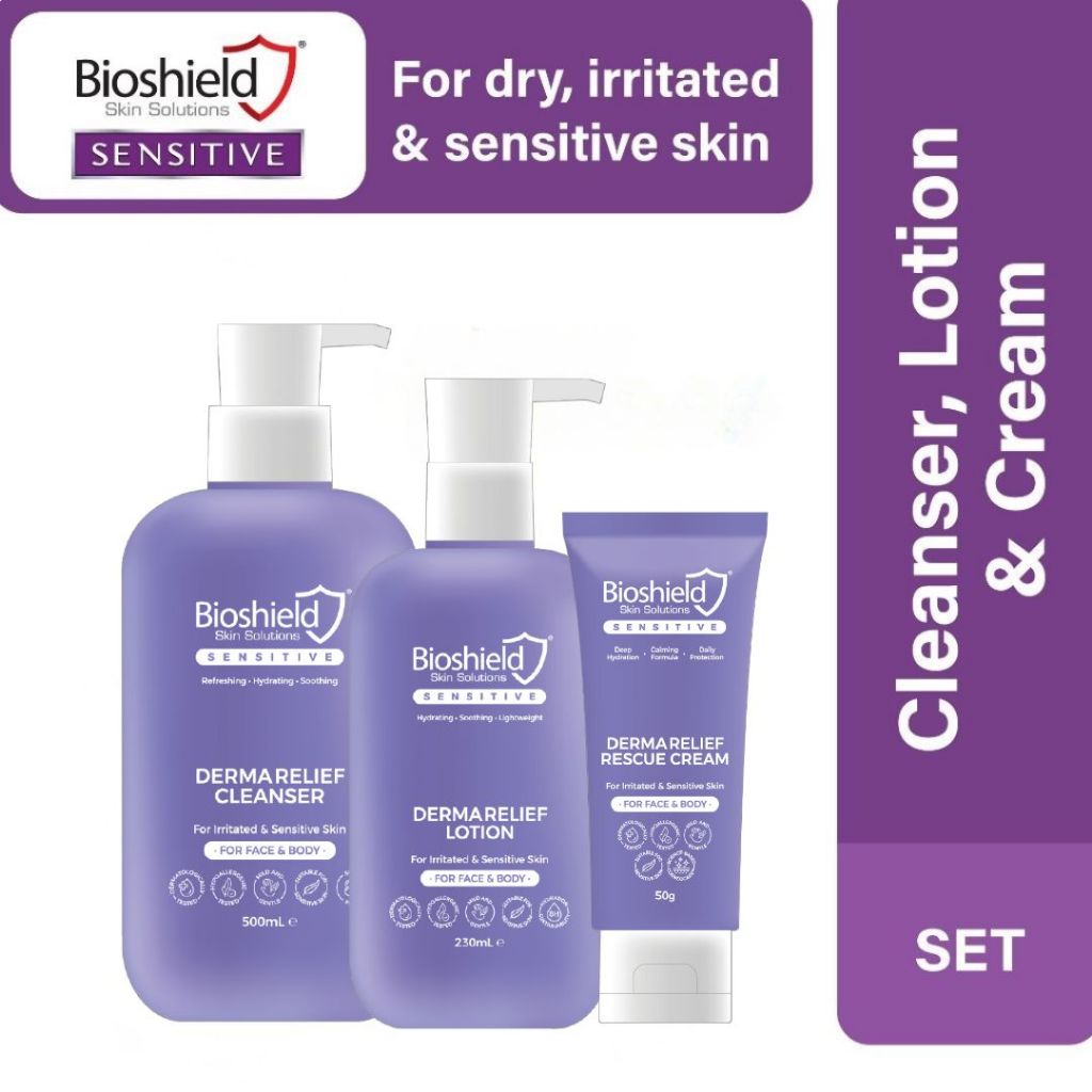 Bioshield Sensitive Derma Relief Set - Cleanser + Lotion + Cream ...
