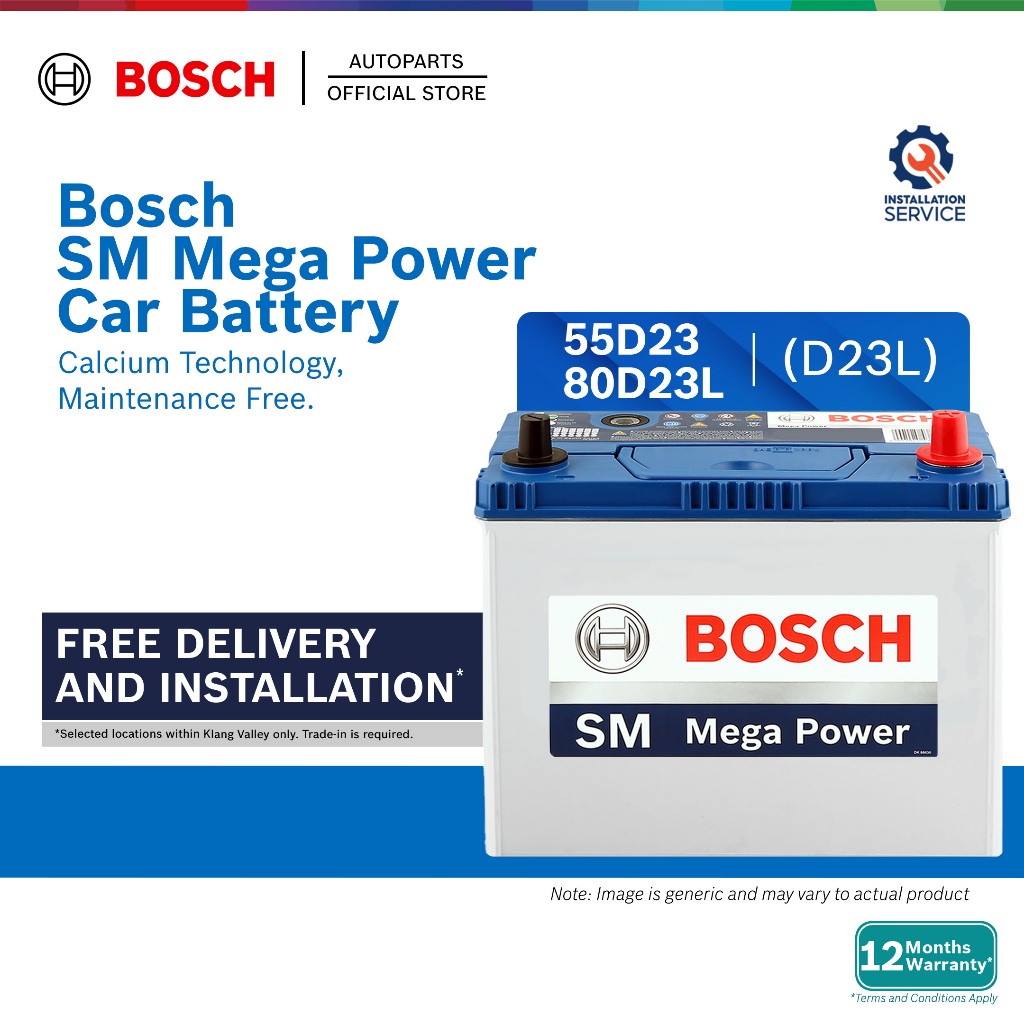 Bosch SM Mega Power Car Battery 55D23L 80D23L Toyota Proton Honda Mazda | Shopee Malaysia