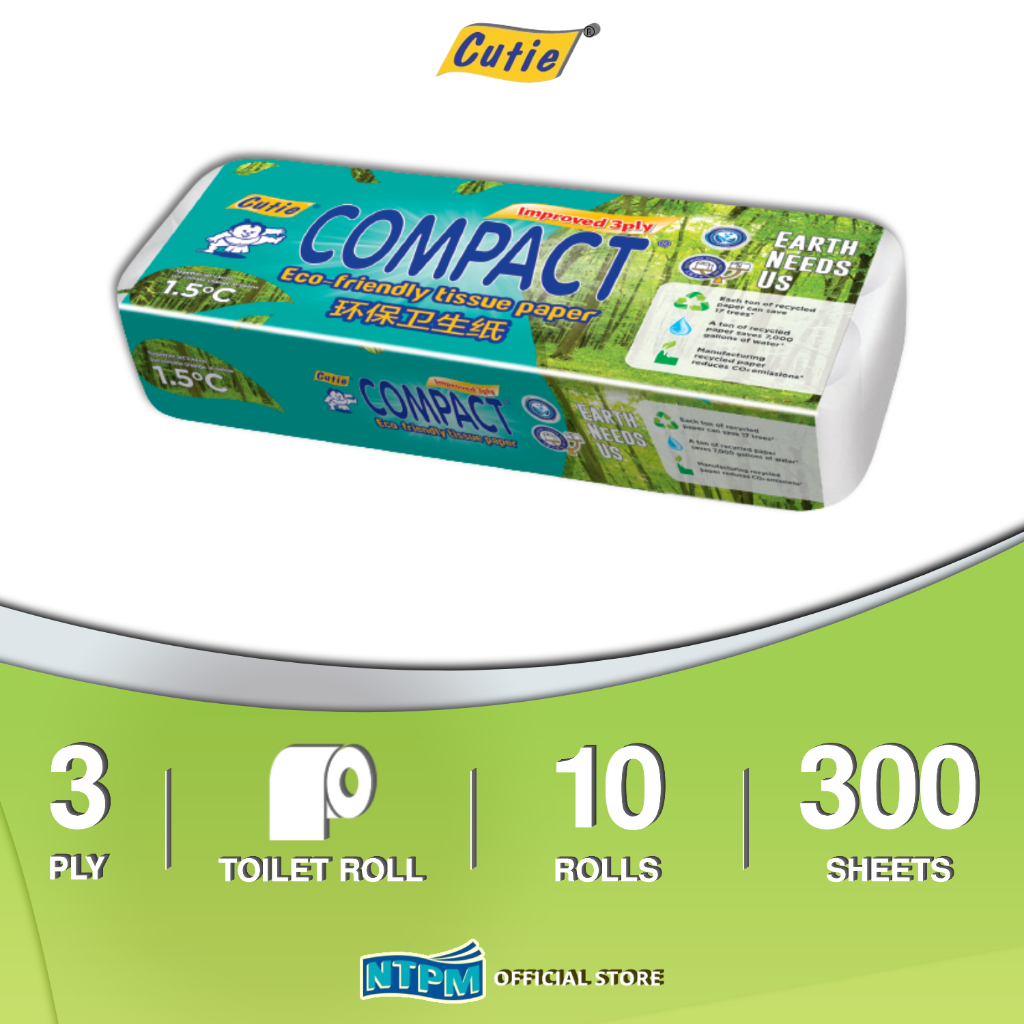 Cutie Compact 3 PLY (GREEN) Toilet Rolls (300's x 10) | Shopee Malaysia