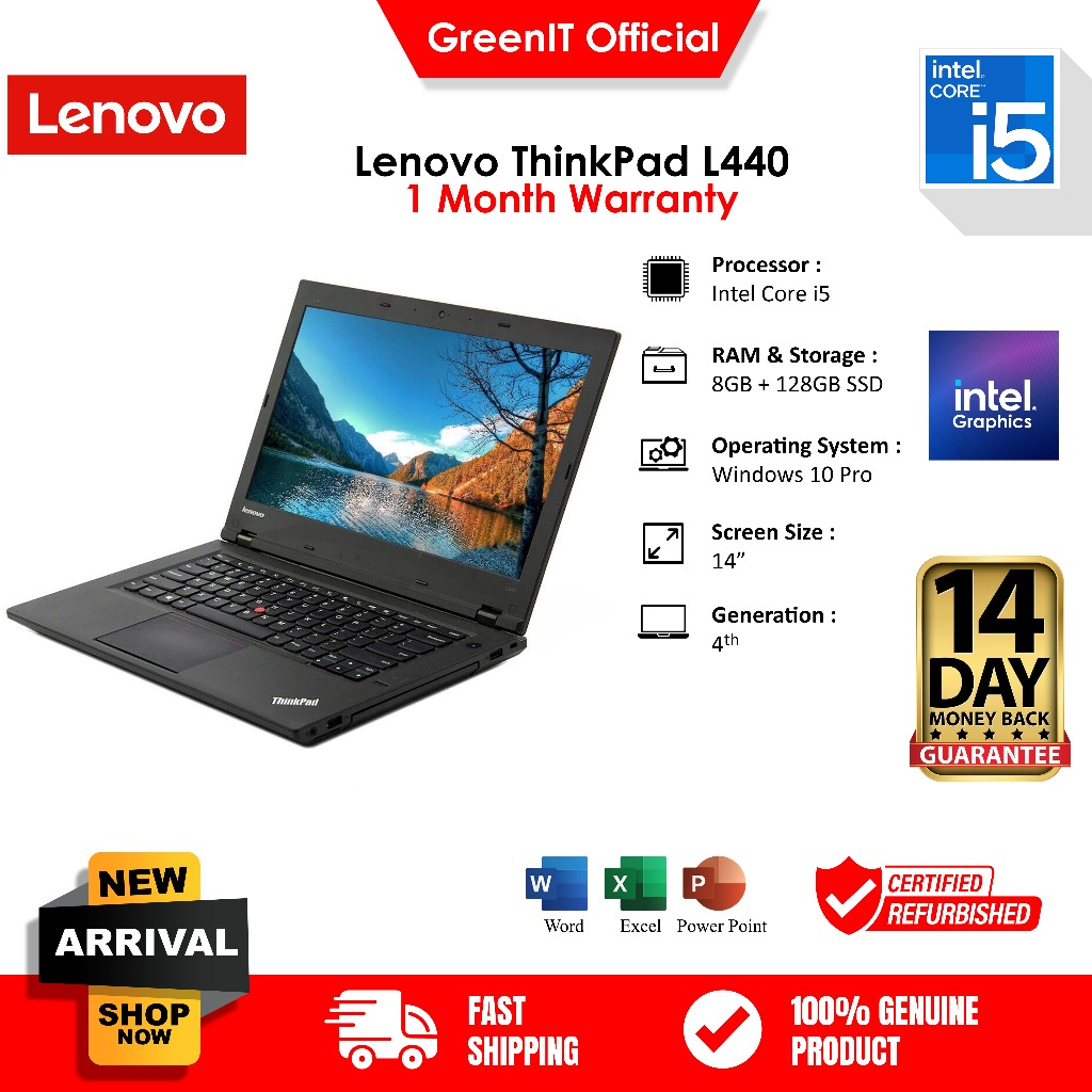 Lenovo ThinkPad L440 - Intel Core i5 - 4th Generation - 8GB RAM - 128GB SSD - 14" Display ...
