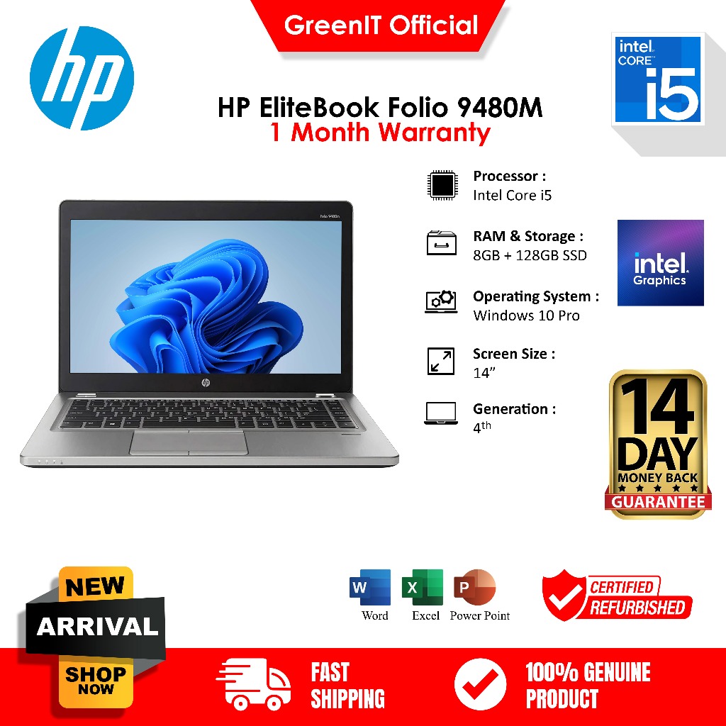 HP EliteBook Folio 9480M - Intel Core i5 - 4th Gen - 8GB RAM - 128GB ...
