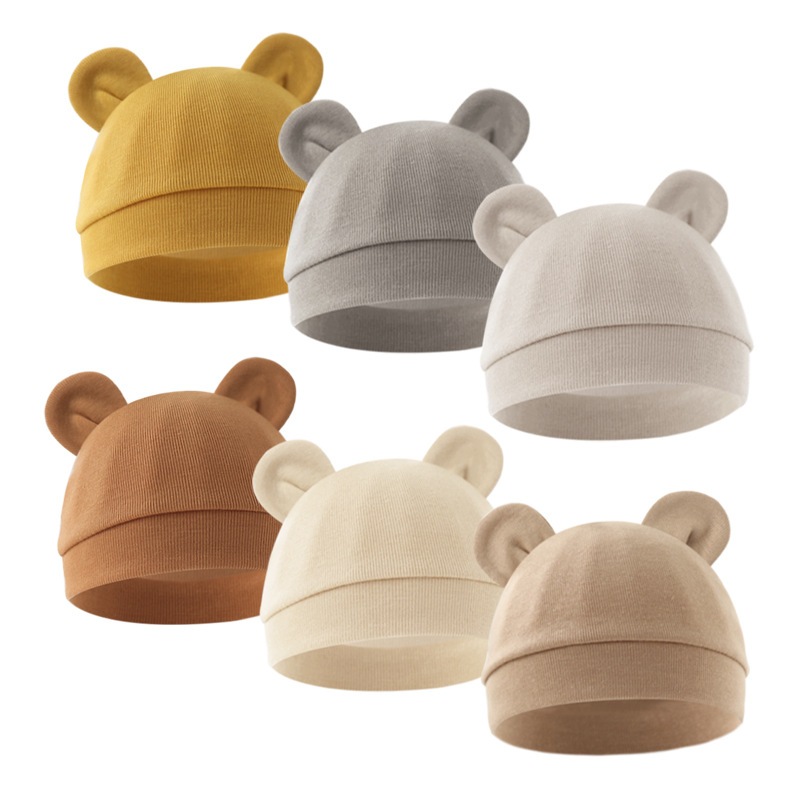 Newborn Baby Hat With Bear Ears Plain Color Bayi Topi Topi Baby Baby ...