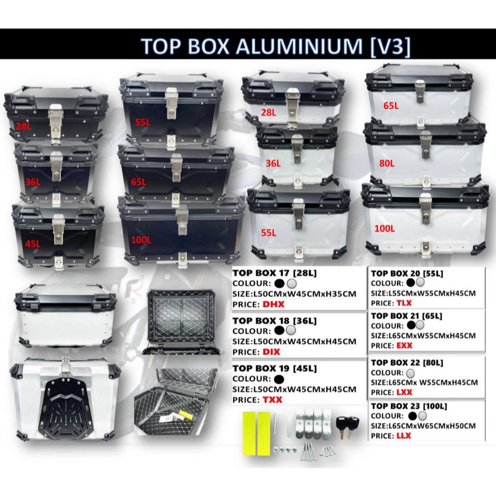 TOP BOX ALUMINIUM VERSION V3 XSERIES Aluminium Top Box Kotak Motosikal ...