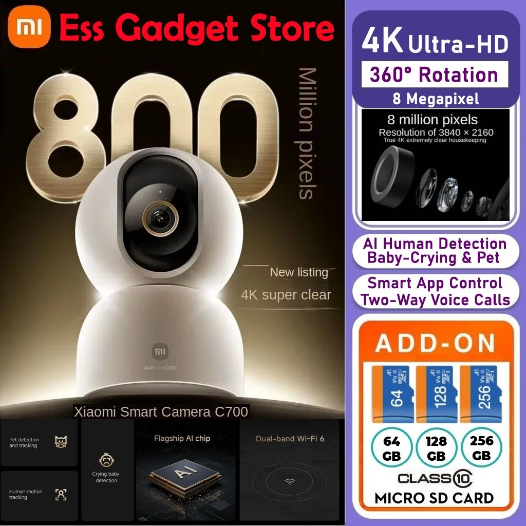 NEW Xiaomi CCTV Smart Camera C700 4K 360° Viewing Angle Full-Color Night Vision 8MP AI Crying ...