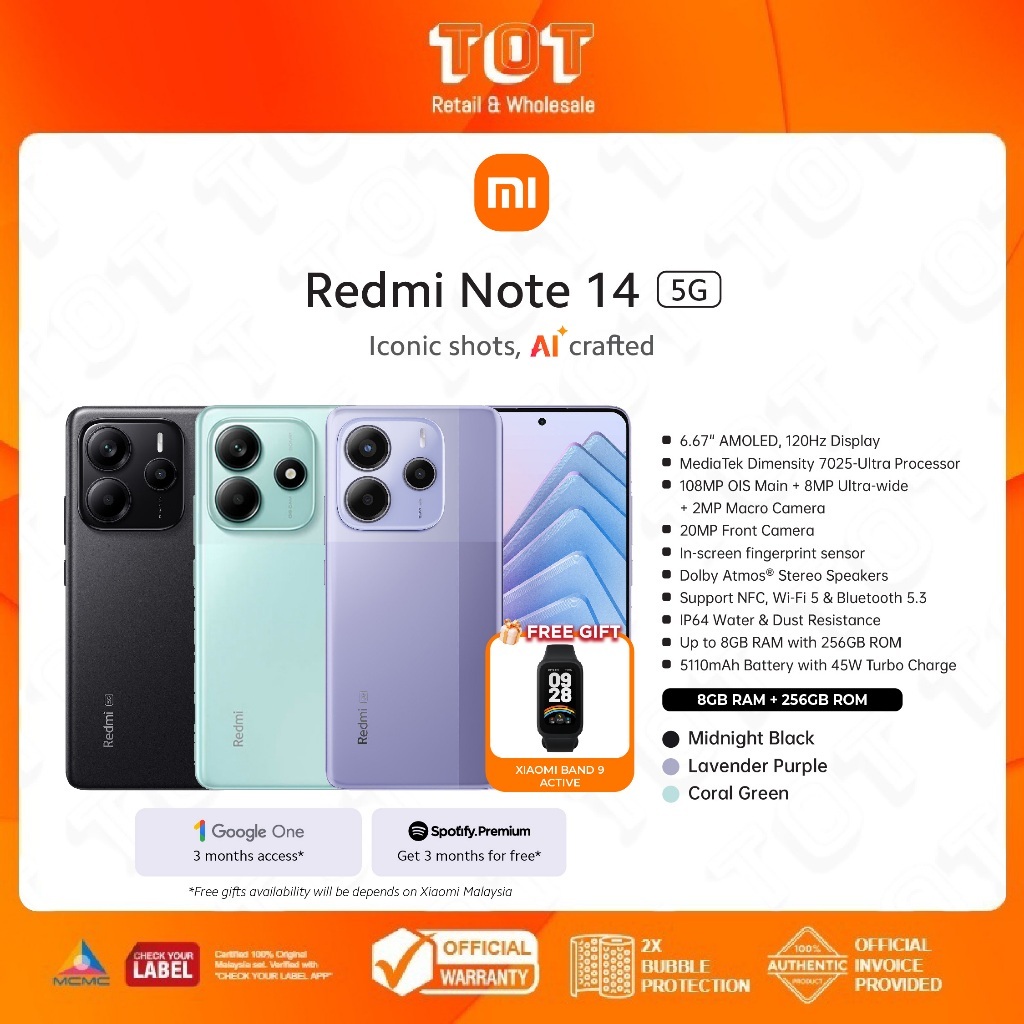 XIAOMI Redmi Note 14 5G (8GB+256GB) 6.67" AMOLED display I MediaTek ...